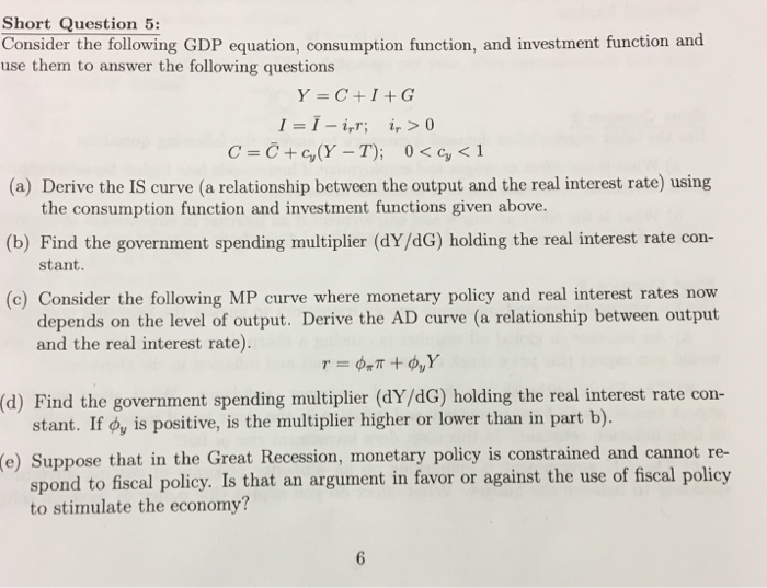 Solved Short Question 5: Consider the following GDP | Chegg.com