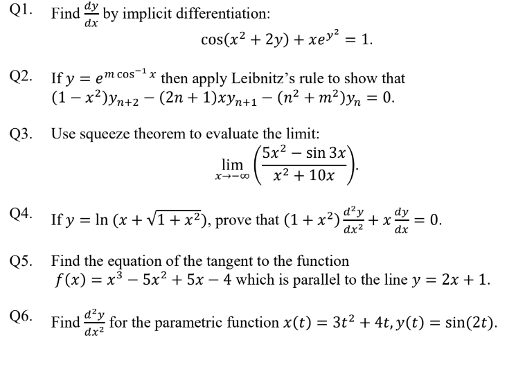 Solved Q1. Find dxdy by implicit differentiation: | Chegg.com