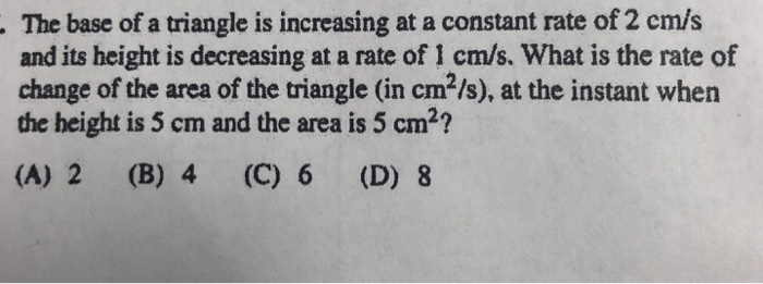 Solved The base of a triangle is increasing at a constant | Chegg.com