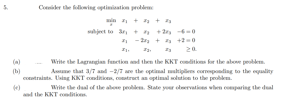 Solved Consider the following optimization | Chegg.com