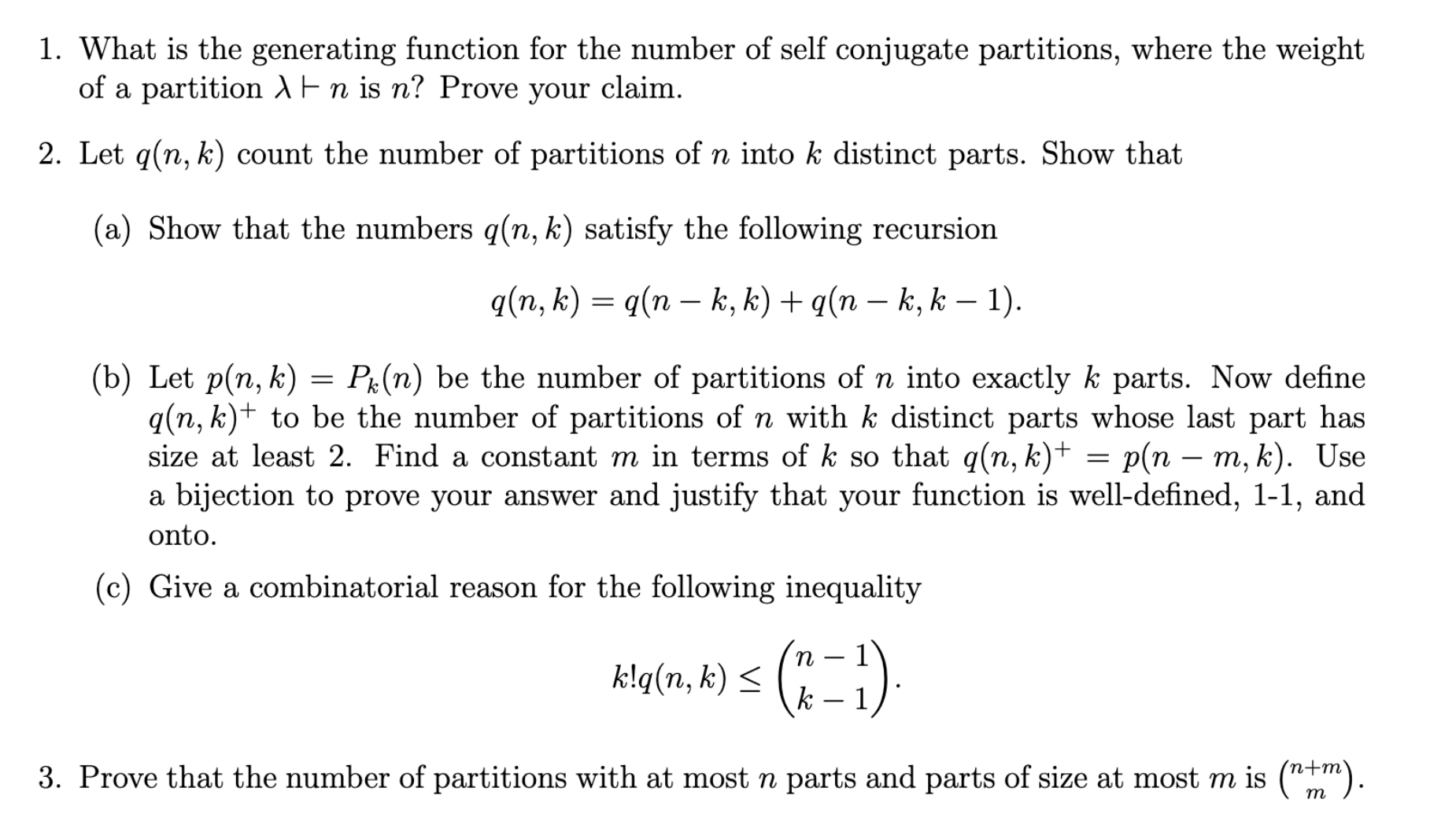 Solved onto.(c) ﻿Give a combinatorial reason for the | Chegg.com