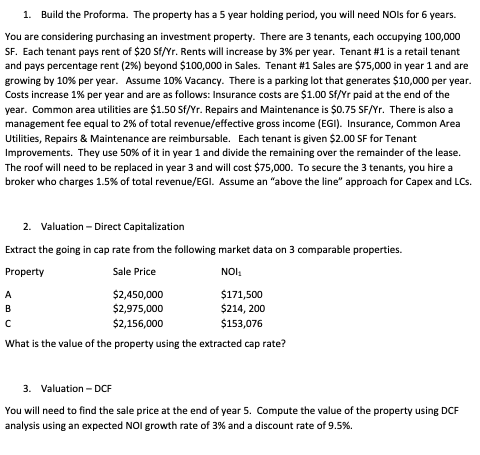 Solved 1. Build the Proforma. The property has a 5 year | Chegg.com