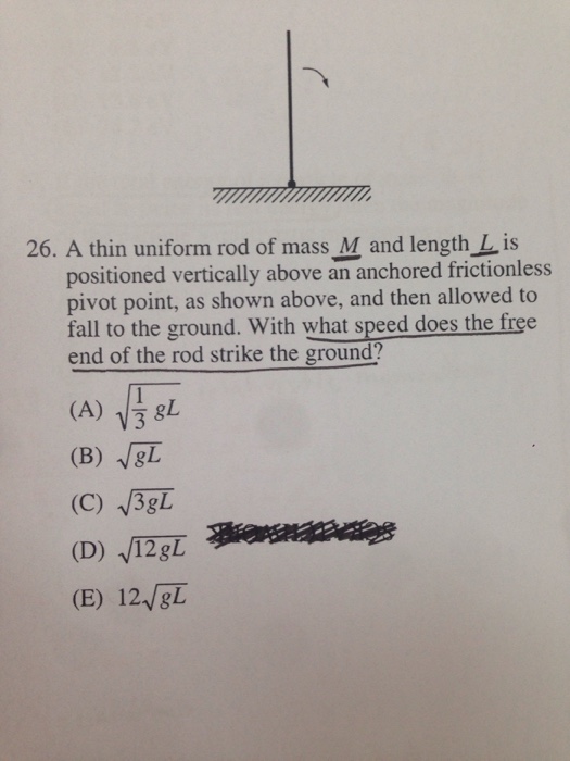 Solved a thin uniform rod of mass M and length L is q | Chegg.com