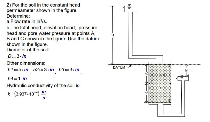 Solved 2) For the soil in the constant head permeameter | Chegg.com
