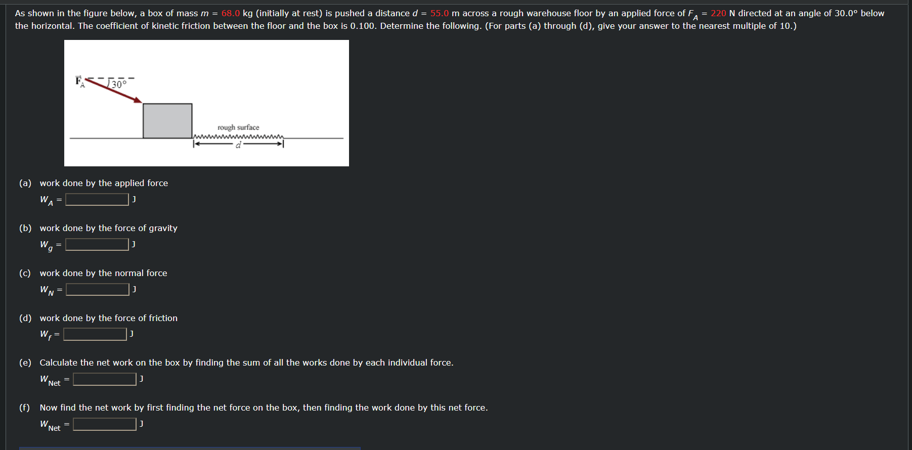 Solved (e) Calculate the net work on the box by finding the | Chegg.com