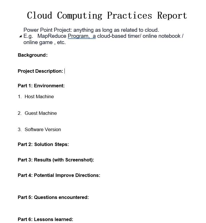 Cloud Computing Practices Report Power Point Project: | Chegg.com