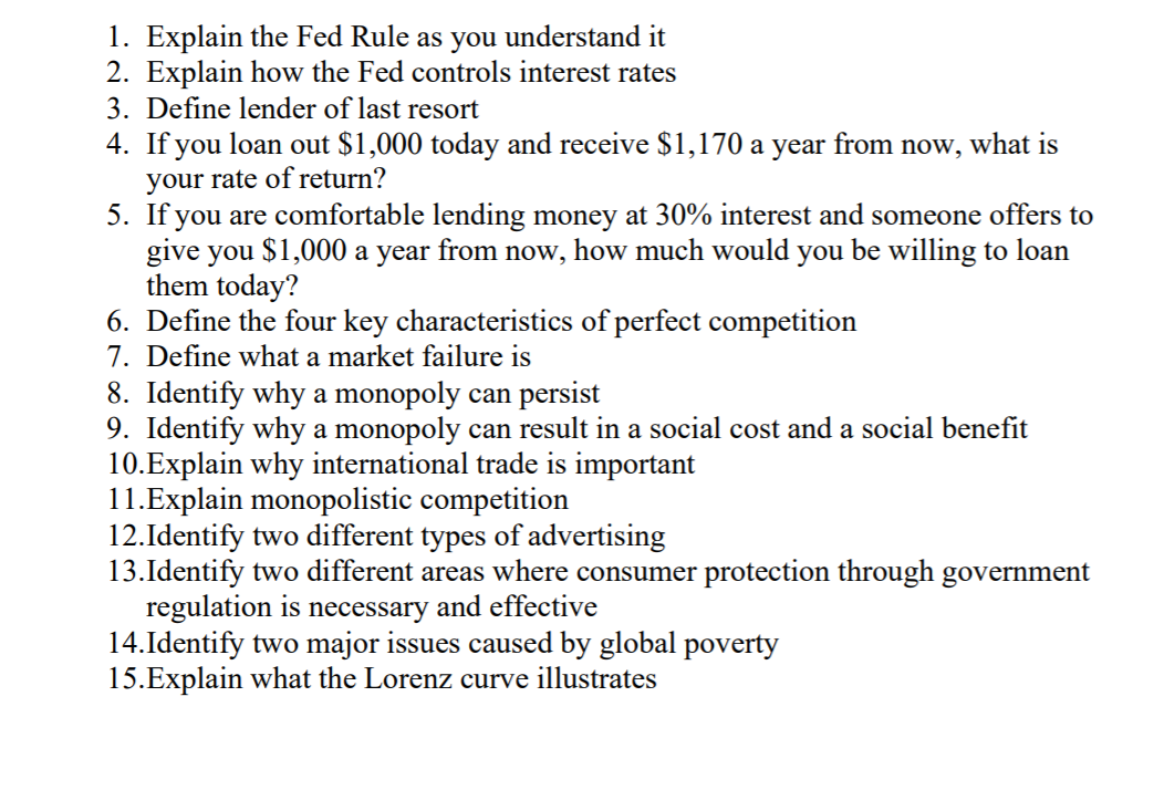 Solved 1. Explain the Fed Rule as you understand it 2. | Chegg.com