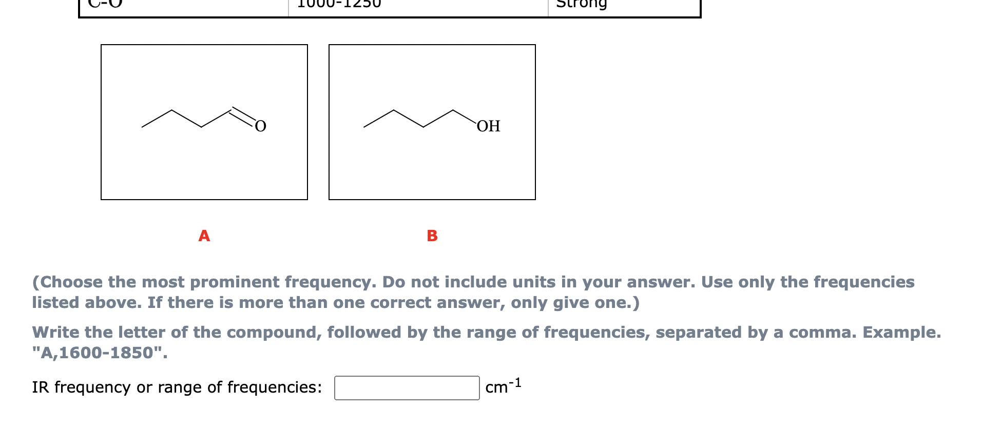 Solved In the box provided, write the IR frequency or range | Chegg.com