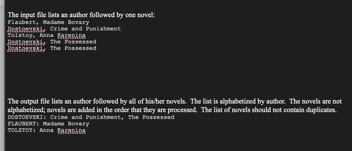 Solved Based on: the input file lists an author followed by | Chegg.com