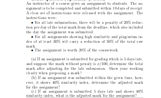 Solved An instructor of a course gives an assignment to | Chegg.com
