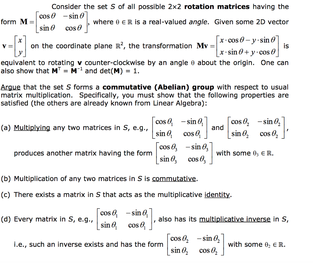 Solved Consider the set S of all possible 2x2 rotation | Chegg.com