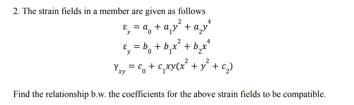 Solved 2. The strain fields in a member are given as follows | Chegg.com
