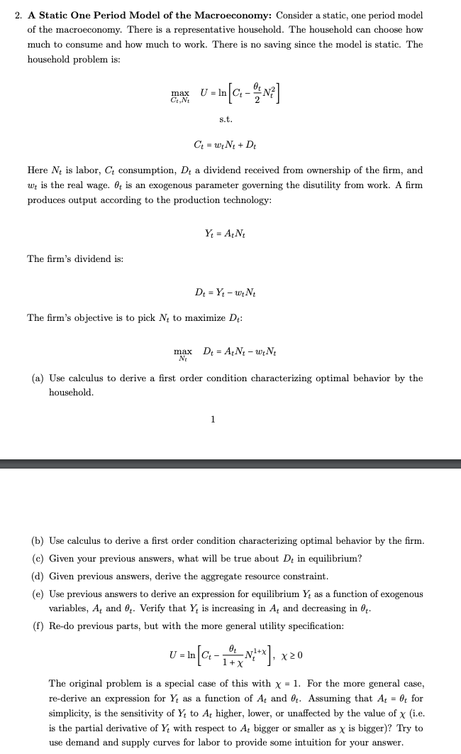 Solved 2. A Static One Period Model of the Macroeconomy: | Chegg.com