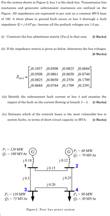 Solved For the system shown in Figure 2, bus l is the slack | Chegg.com