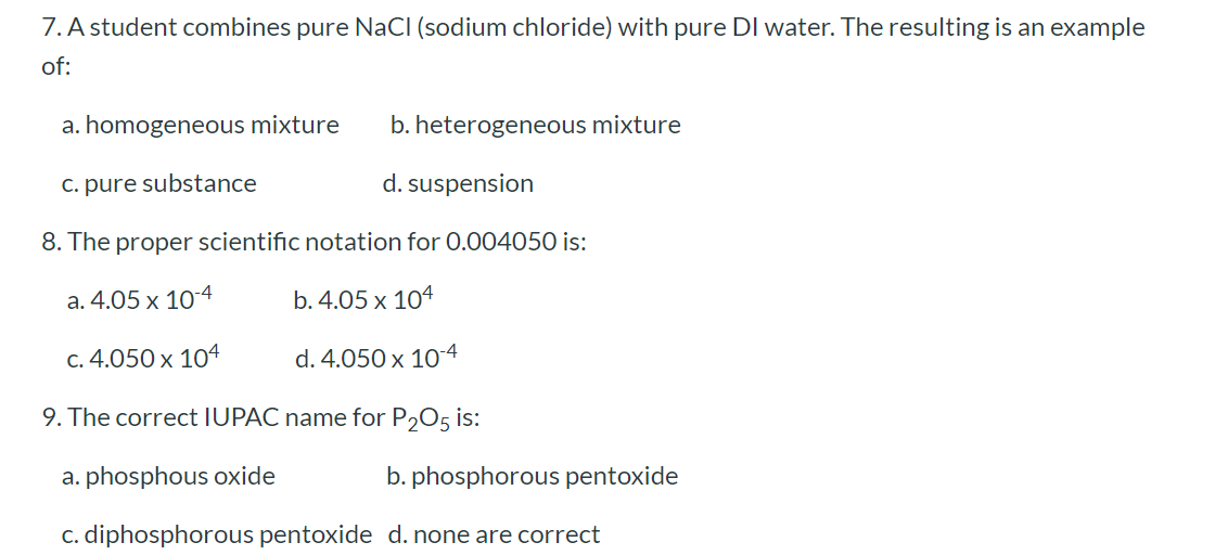 Solved 7. A student combines pure NaCl (sodium chloride) | Chegg.com