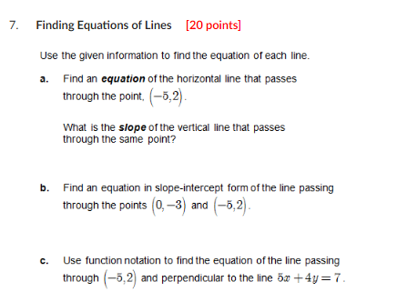 Solved 7. Finding Equations of Lines (20 points] Use the | Chegg.com
