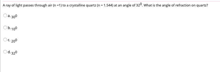 Solved A ray of light passes through air (n =1) to a | Chegg.com