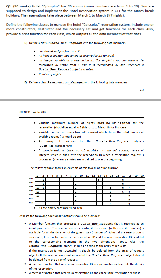 Solved Q1. (50 marks) Hotel "Cplusplus" has 20 rooms (room | Chegg.com