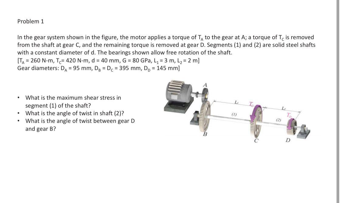 Solved Problem 1 In the gear system shown in the figure, the | Chegg.com