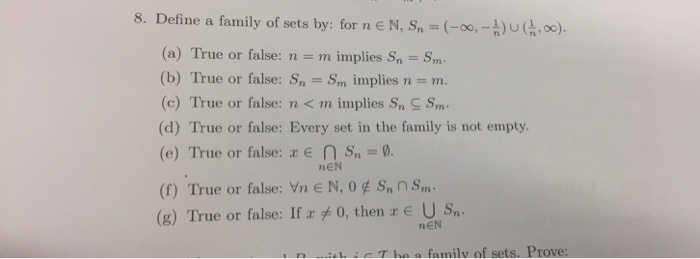 Solved Define a family of sets by: for n epsilon N, S_n = | Chegg.com