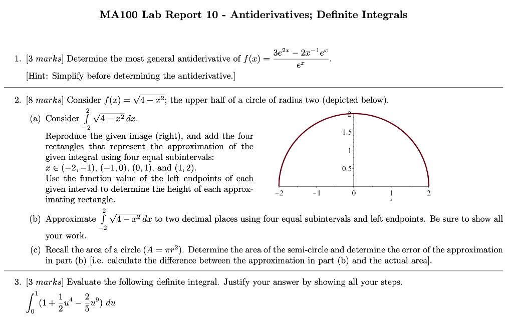 Solved MA100 Lab Report 10 - Antiderivatives; Definite | Chegg.com