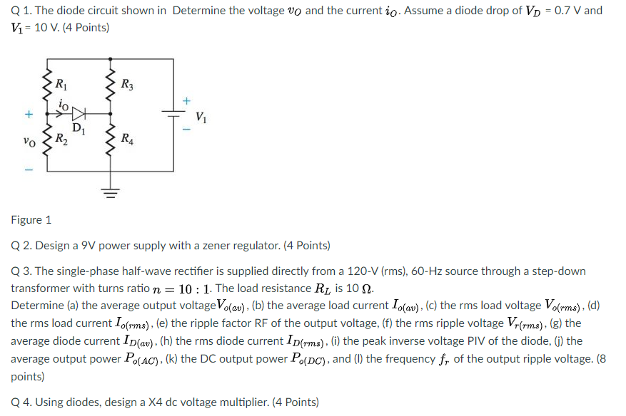 Solved Q 1. The diode circuit shown in Determine the voltage | Chegg.com
