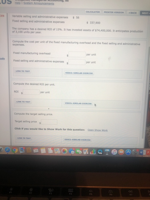 Solved CALCULATOR PRINTER VERSTON BACcK Exercise 8-7(Video) | Chegg.com