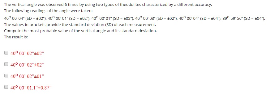 Solved The vertical angle was observed 6 times by using two | Chegg.com