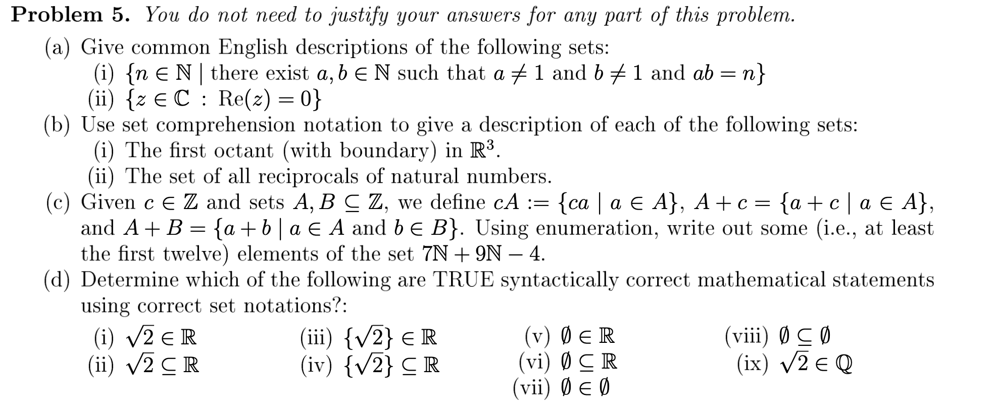 Solved Problem 5. You do not need to justify your answers | Chegg.com