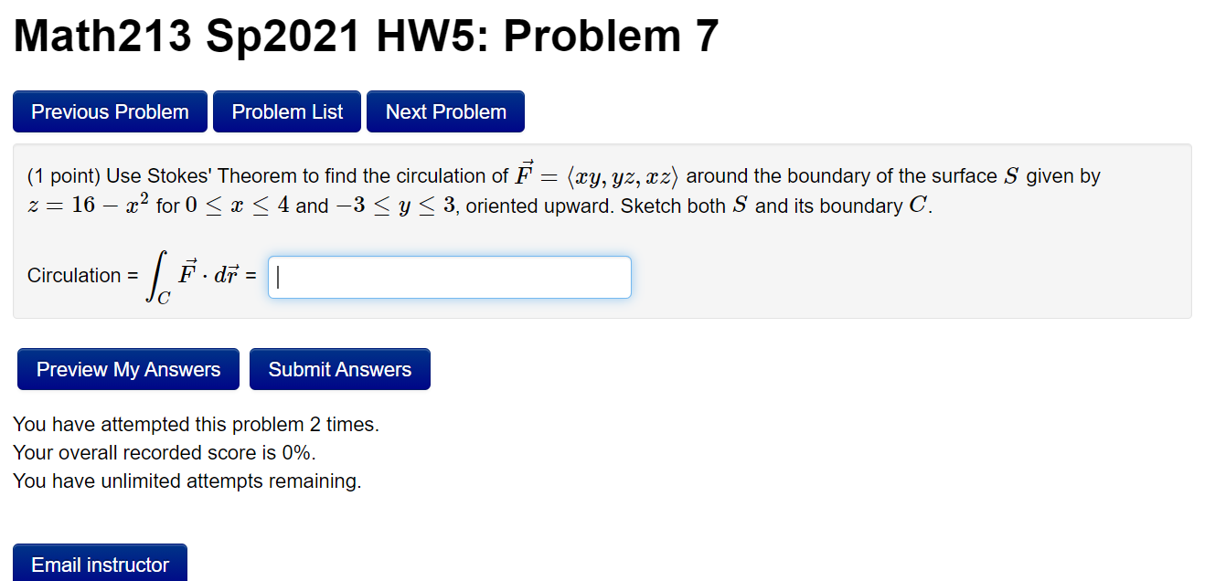 Solved Math213 Sp2021 HW5: Problem 7 Previous Problem | Chegg.com