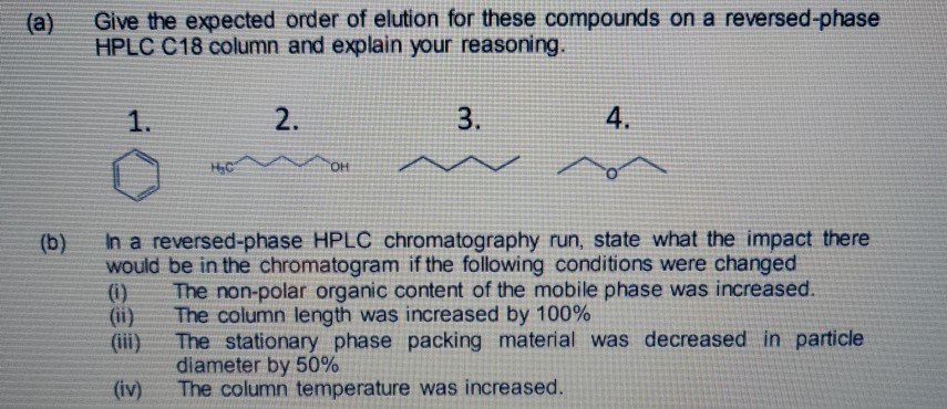Solved Give the expected order of elution for these | Chegg.com
