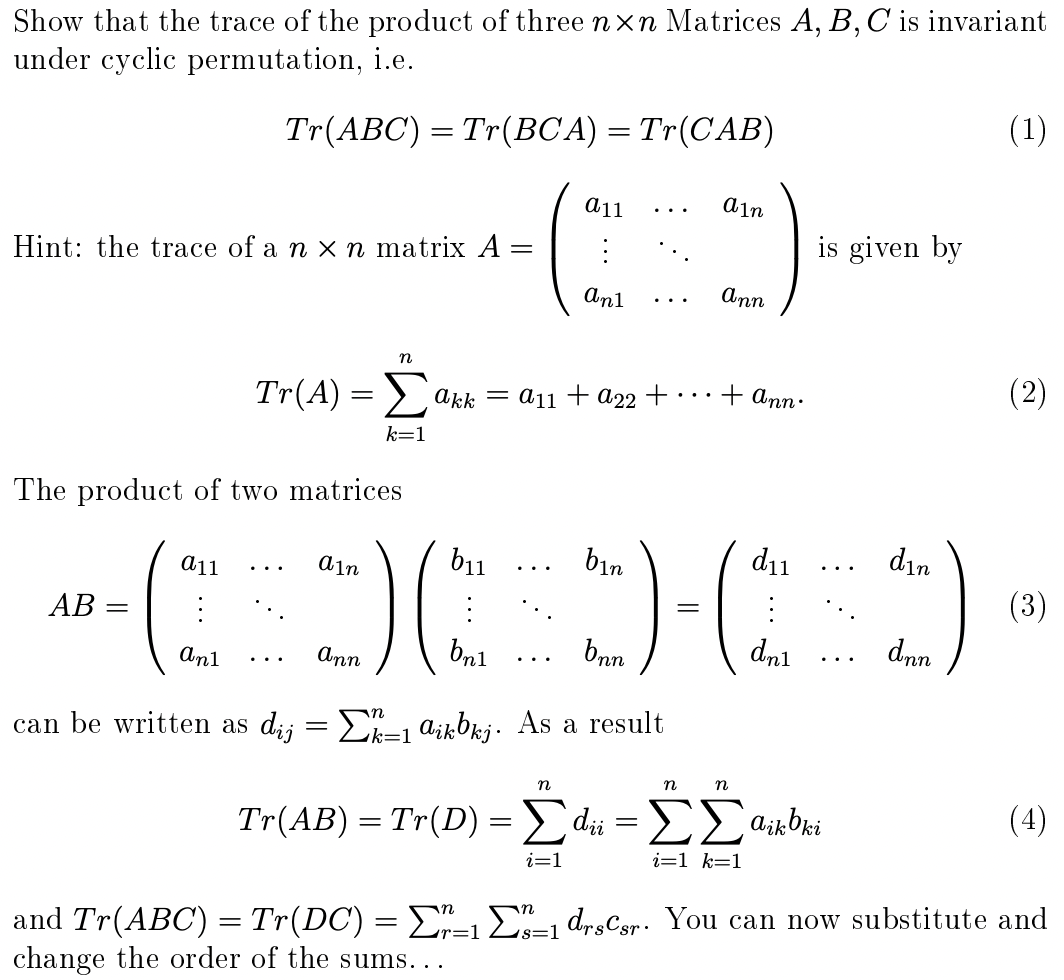 Solved Show that the trace of the product of three n×n | Chegg.com