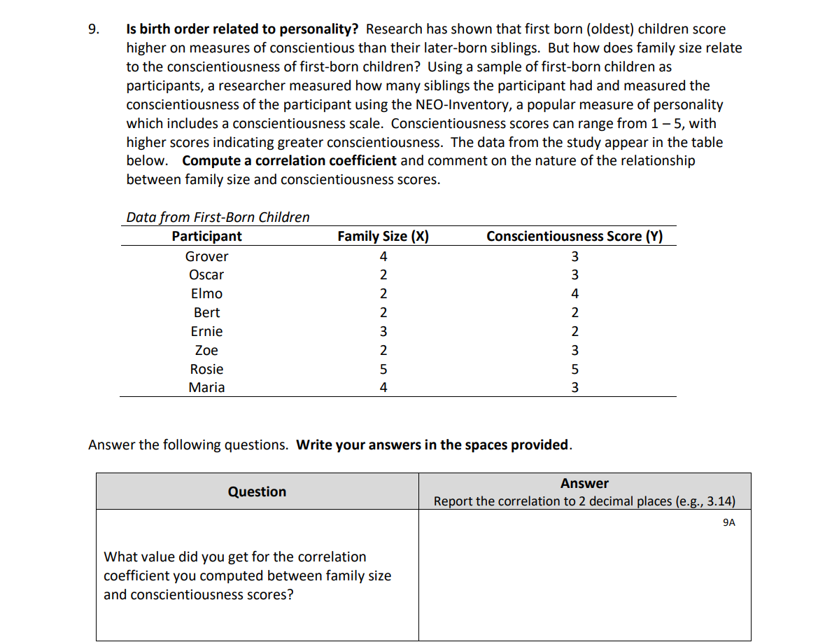 Solved 9. Is birth order related to personality? Research | Chegg.com
