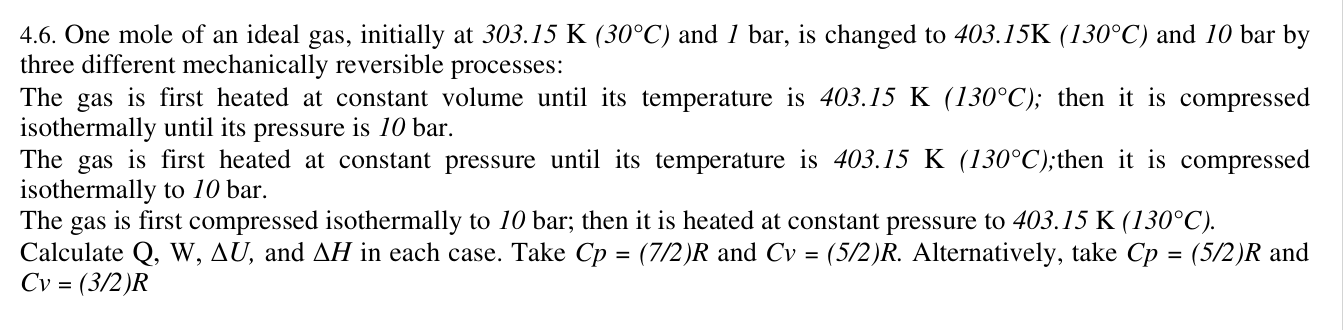Solved 4.6. ﻿One mole of an ﻿ideal gas, initially | Chegg.com