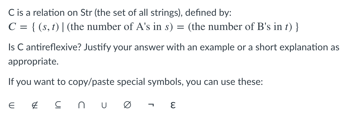 Solved C is a relation on Str (the set of all strings), | Chegg.com