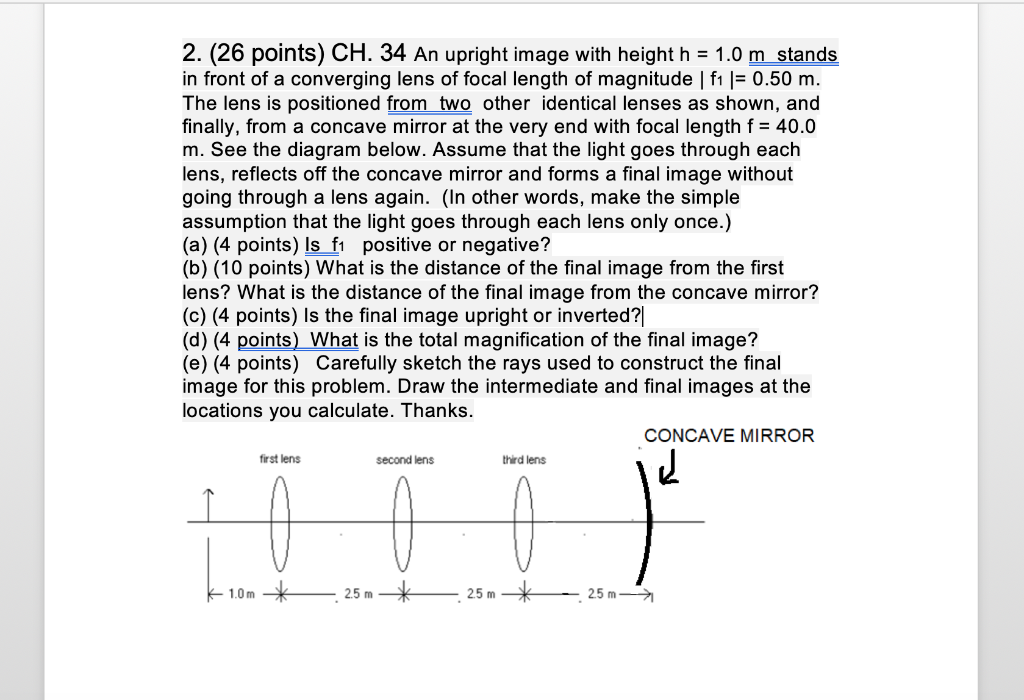 Solved 2. (26 points) CH. 34 An upright image with height h | Chegg.com