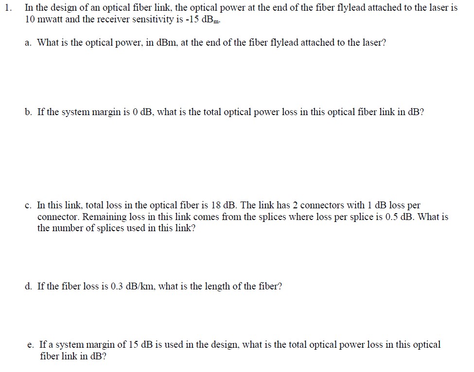 In the design of an optical fiber link, the optical | Chegg.com