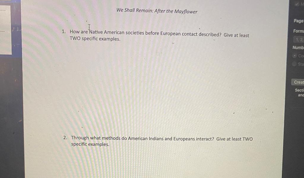 We Shall Remain: After the Mayflower Page 1. How are | Chegg.com