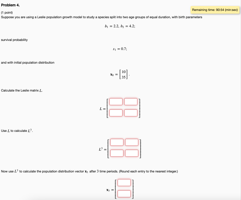 Solved Problem 3. (1 point) Fill in the missing values to | Chegg.com