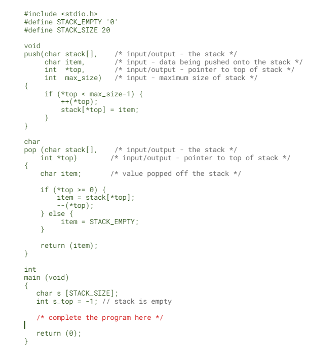 Solved #include #define STACK_EMPTY O' #define STACK_SIZE | Chegg.com