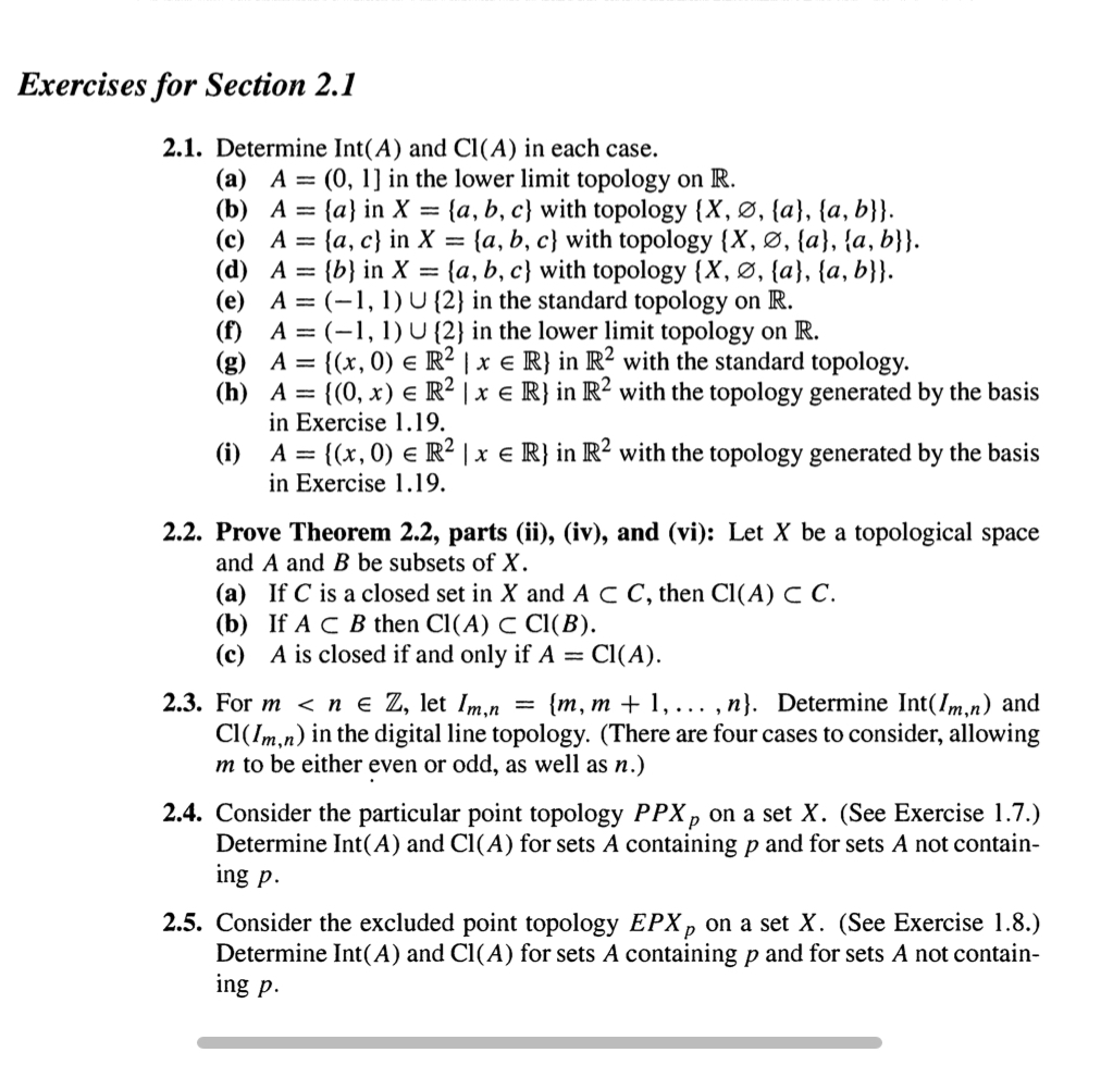 Solved Exercises for Section 2.1 2.1. Determine Int(A) and | Chegg.com