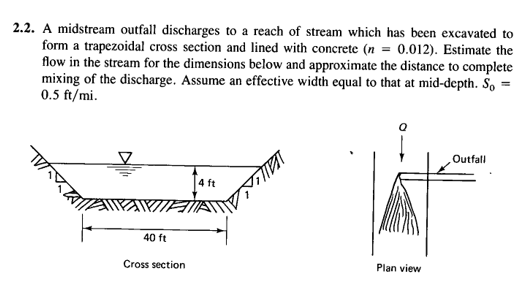 Solved 2.2. A midstream outfall discharges to a reach of | Chegg.com
