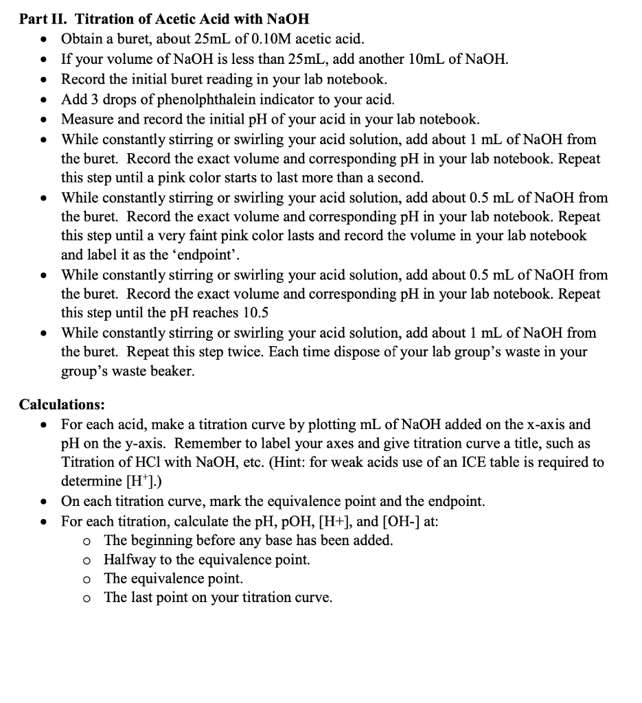 Solved Part II. Titration of Acetic Acid with NaOH - Obtain | Chegg.com