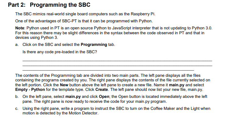 Packet Tracer - SBC Actuate With Python Objectives | Chegg.com