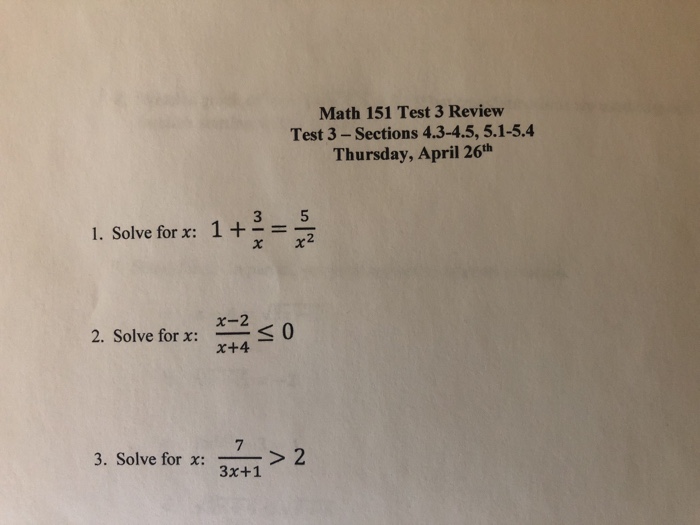 Solved Math 151 Test 3 Review Test 3 -Sections 4.3-4.5, | Chegg.com