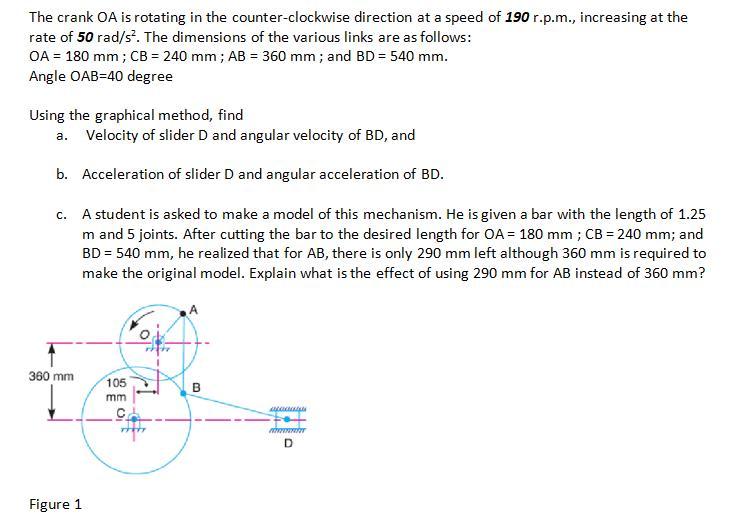 Solved The crank OA is rotating in the counter-clockwise | Chegg.com