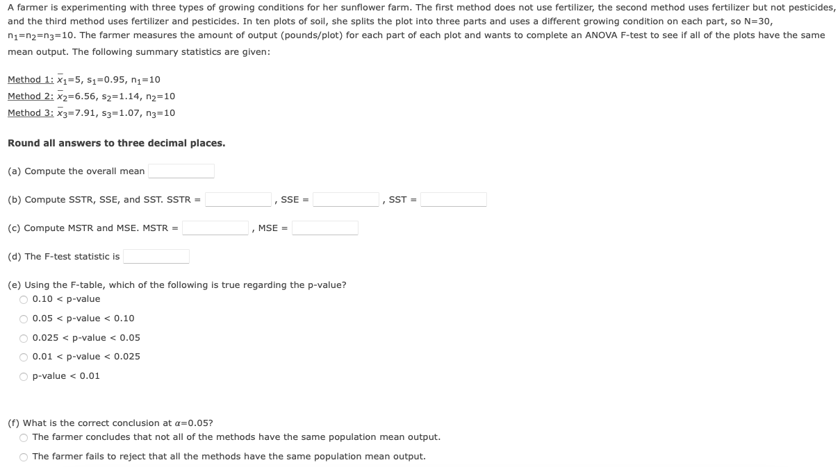 Solved A farmer is experimenting with three types of growing | Chegg.com