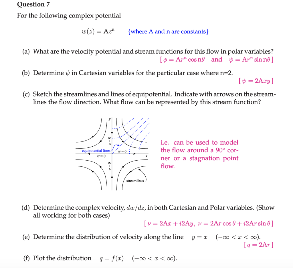 For the following complex potential w(z)=Azn {where A | Chegg.com