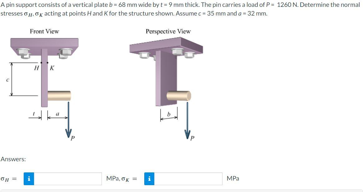 Solved A pin support consists of a vertical plate b=68 mm | Chegg.com