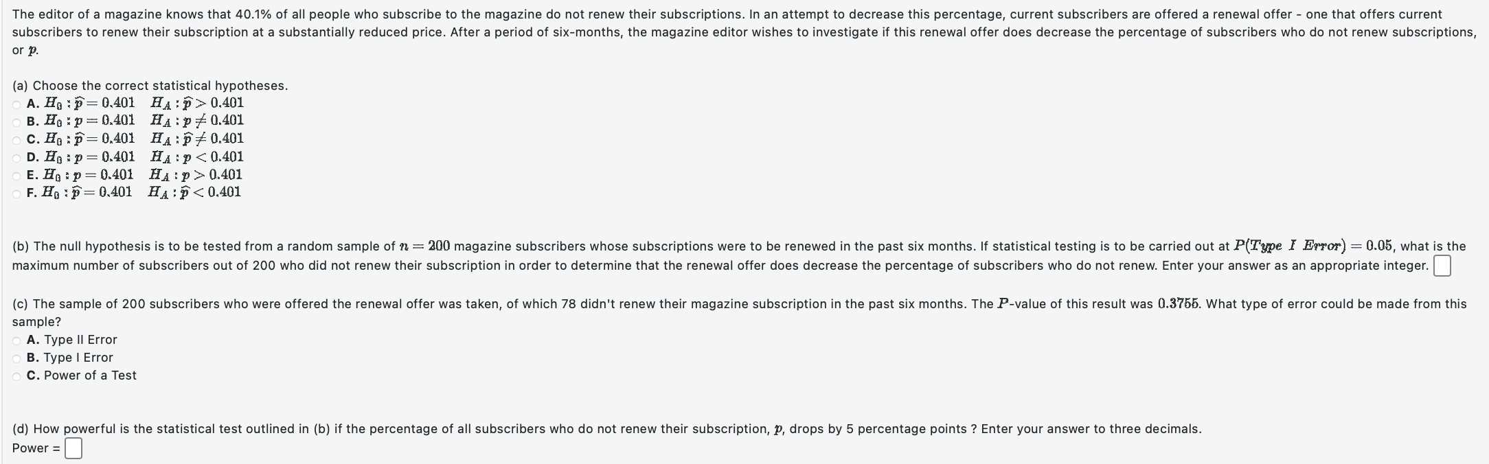 Solved or p.(a) ﻿Choose the correct statistical | Chegg.com